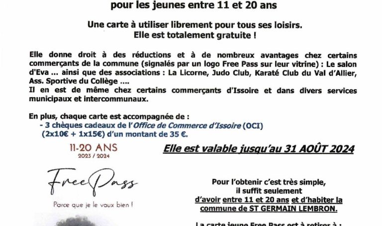 CARTE – FREE PASS - Saint Germain Lembron