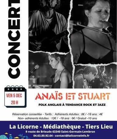 Concert – Anaïs et Stuart – Vendredi 5 décembre à 20 heures – La ...
